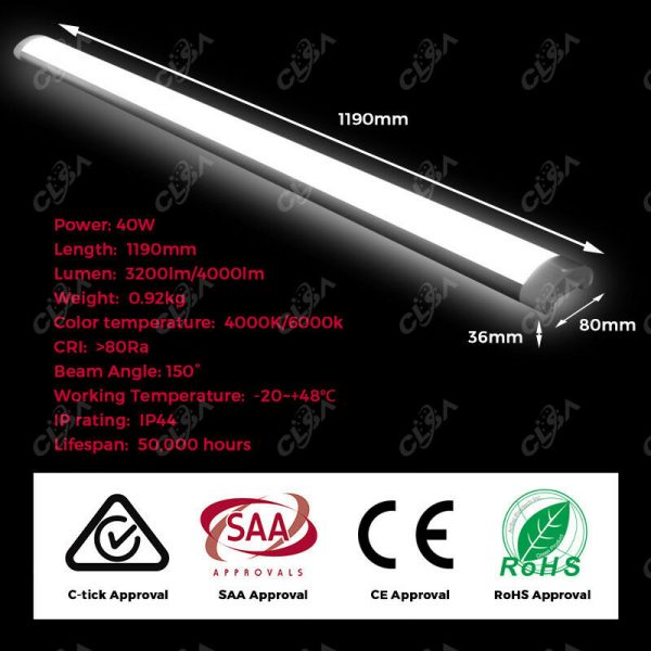 40W Slim Ceiling LED Batten Tube Linear Fixture Light - Surface ...